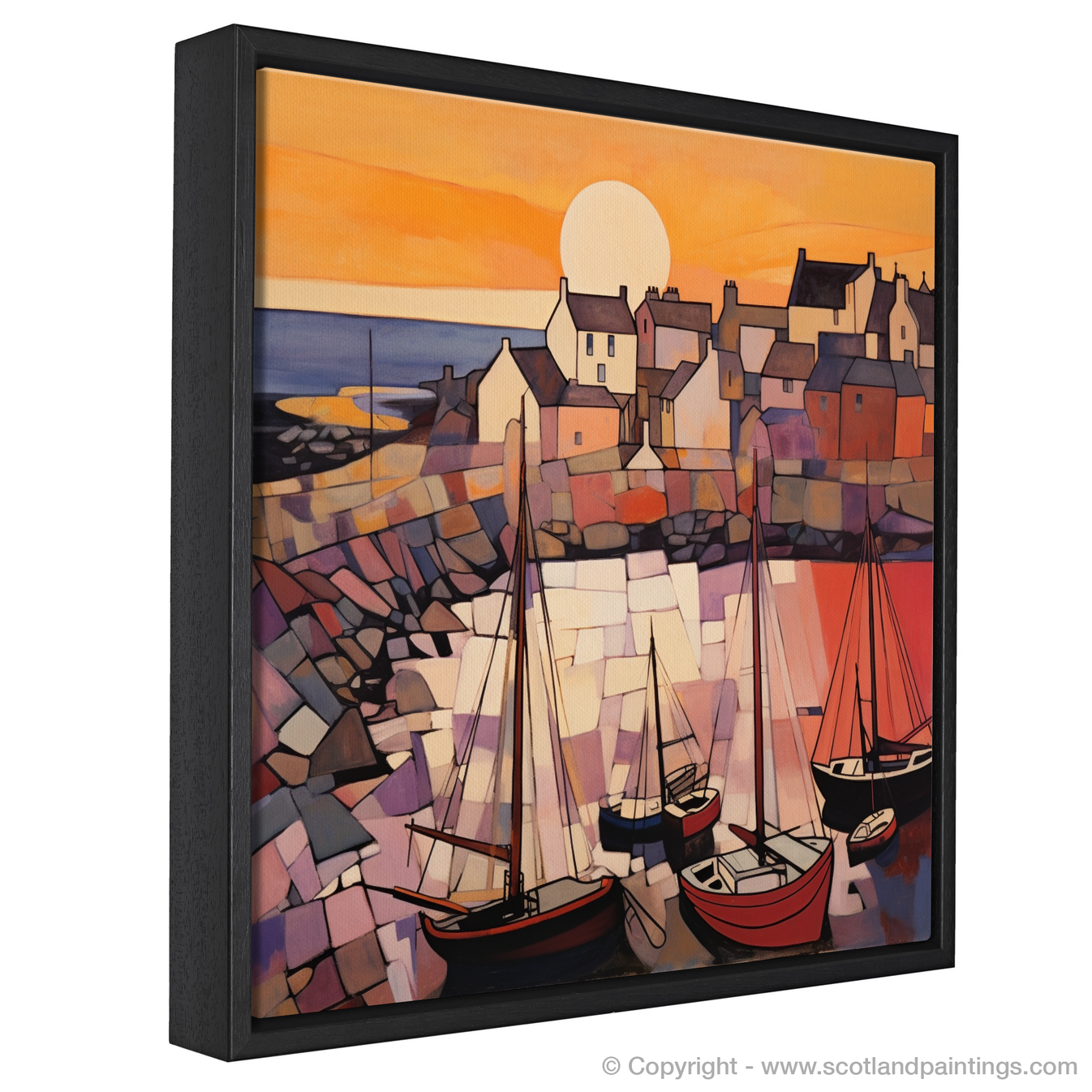 Cubist Sunset at Crail Harbour – Scotland Paintings and Art Prints