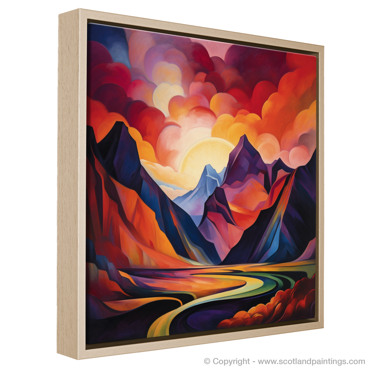 Cubist Rhapsody of Glencoe's Fiery Peaks – Scotland Paintings and Art Prints