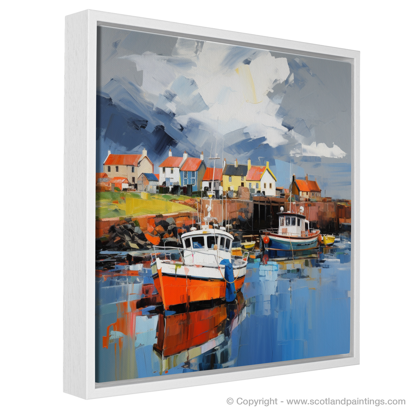 Painting and Art Print of Dunbar Harbour with a stormy sky entitled "S ...