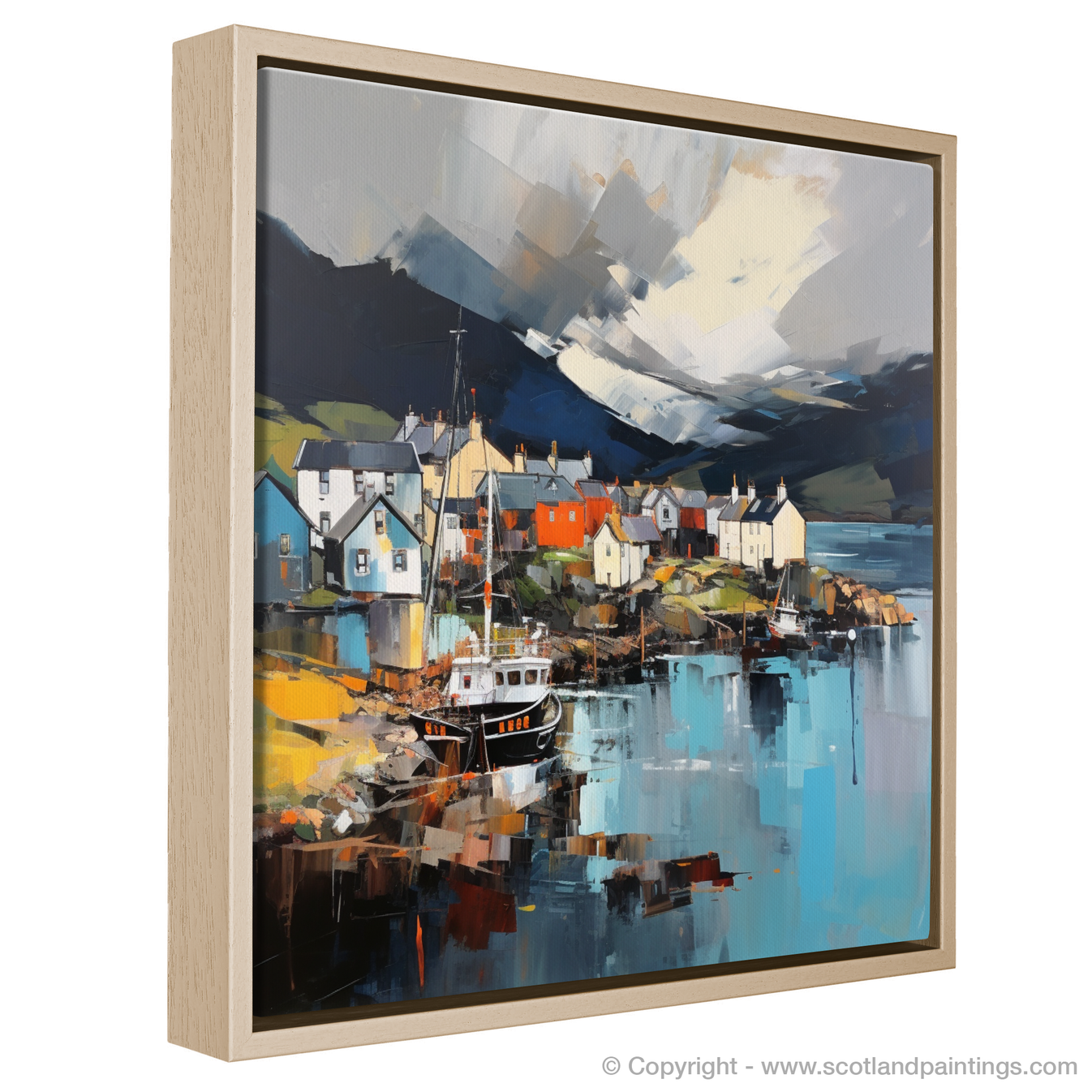 Painting and Art Print of Mallaig Harbour with a stormy sky entitled ...