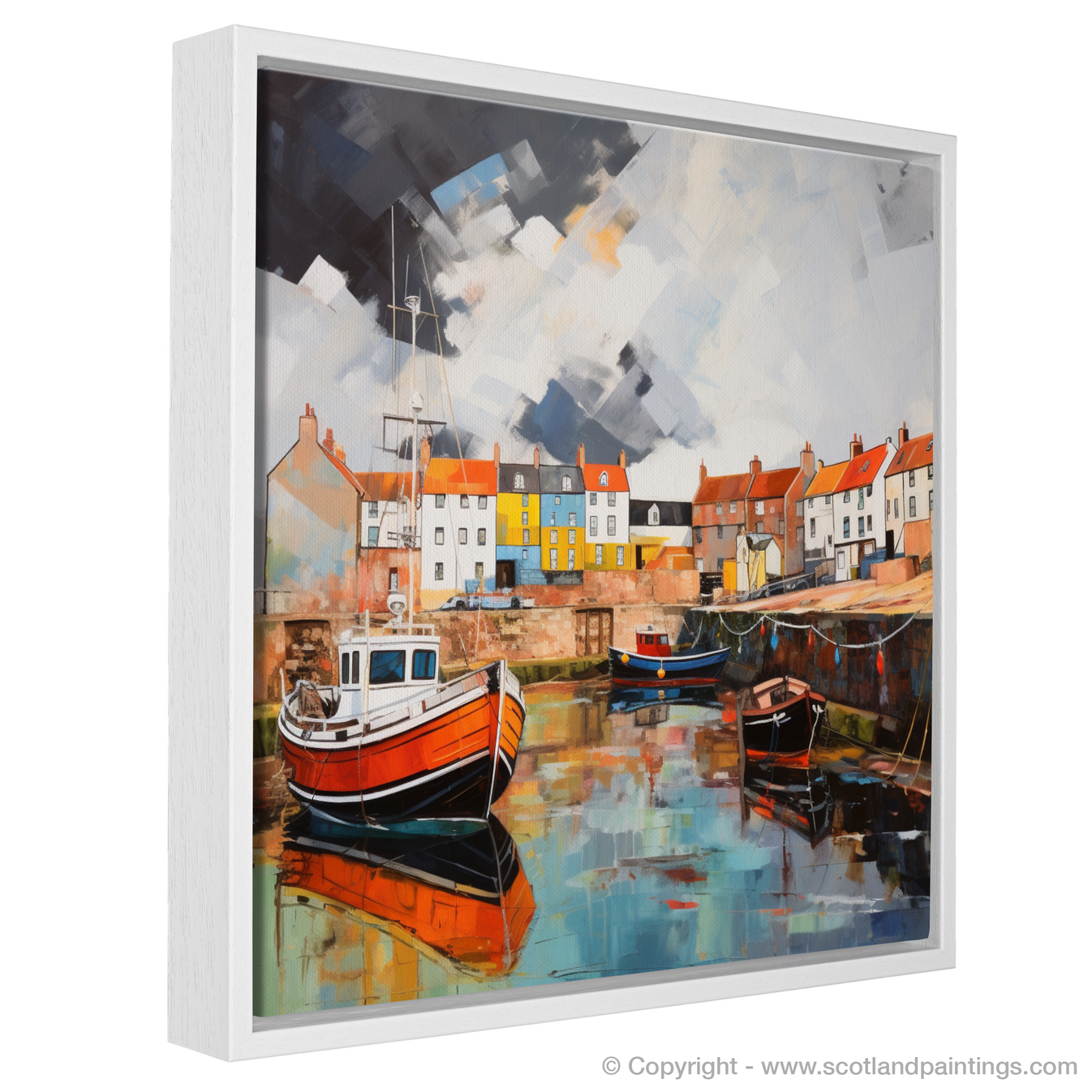 Painting and Art Print of St Monans Harbour with a stormy sky entitled ...
