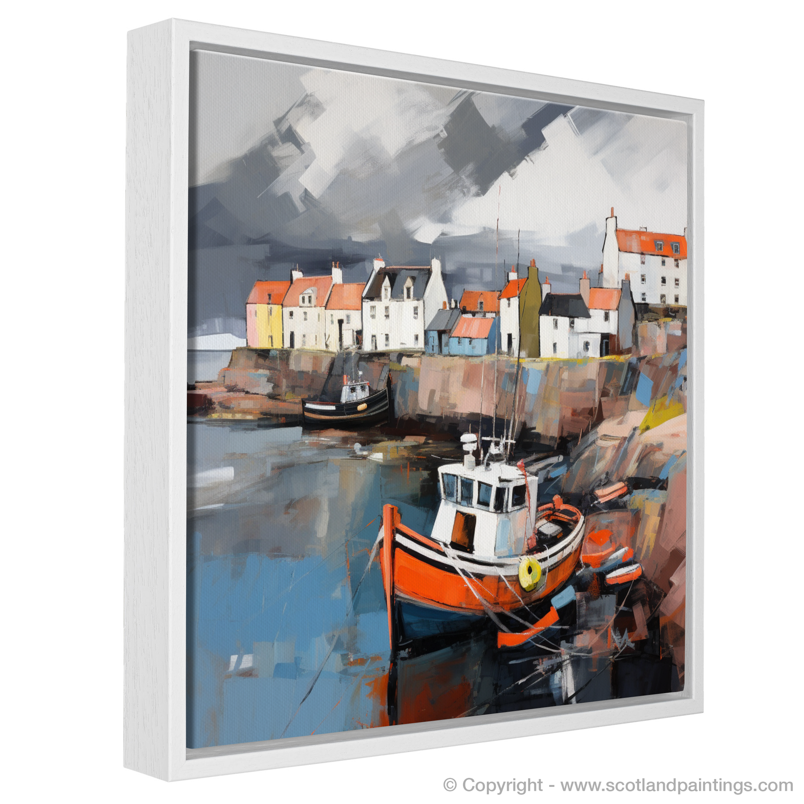 Painting and Art Print of St Monans Harbour with a stormy sky entitled ...