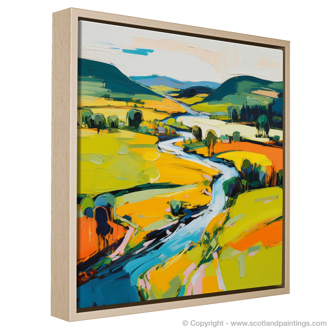 Painting and Art Print of River Tweed, Scottish Borders in summer enti ...
