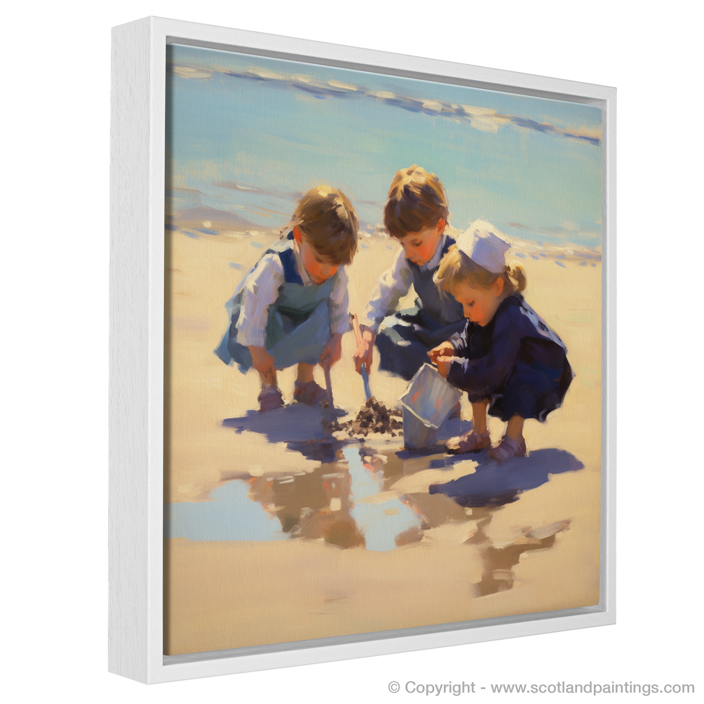 Painting and Art Print of Three children digging in the sand at St. An ...