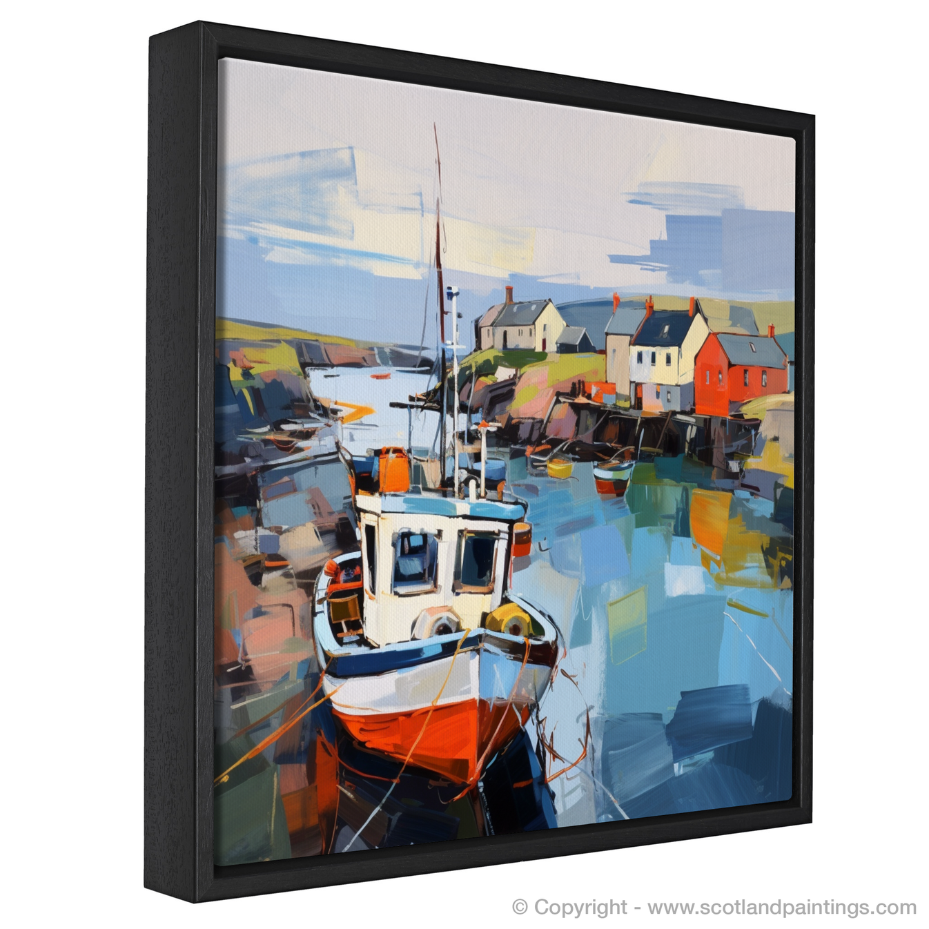 Painting and Art Print of Lybster Harbour, Caithness. Vibrant Reflecti ...
