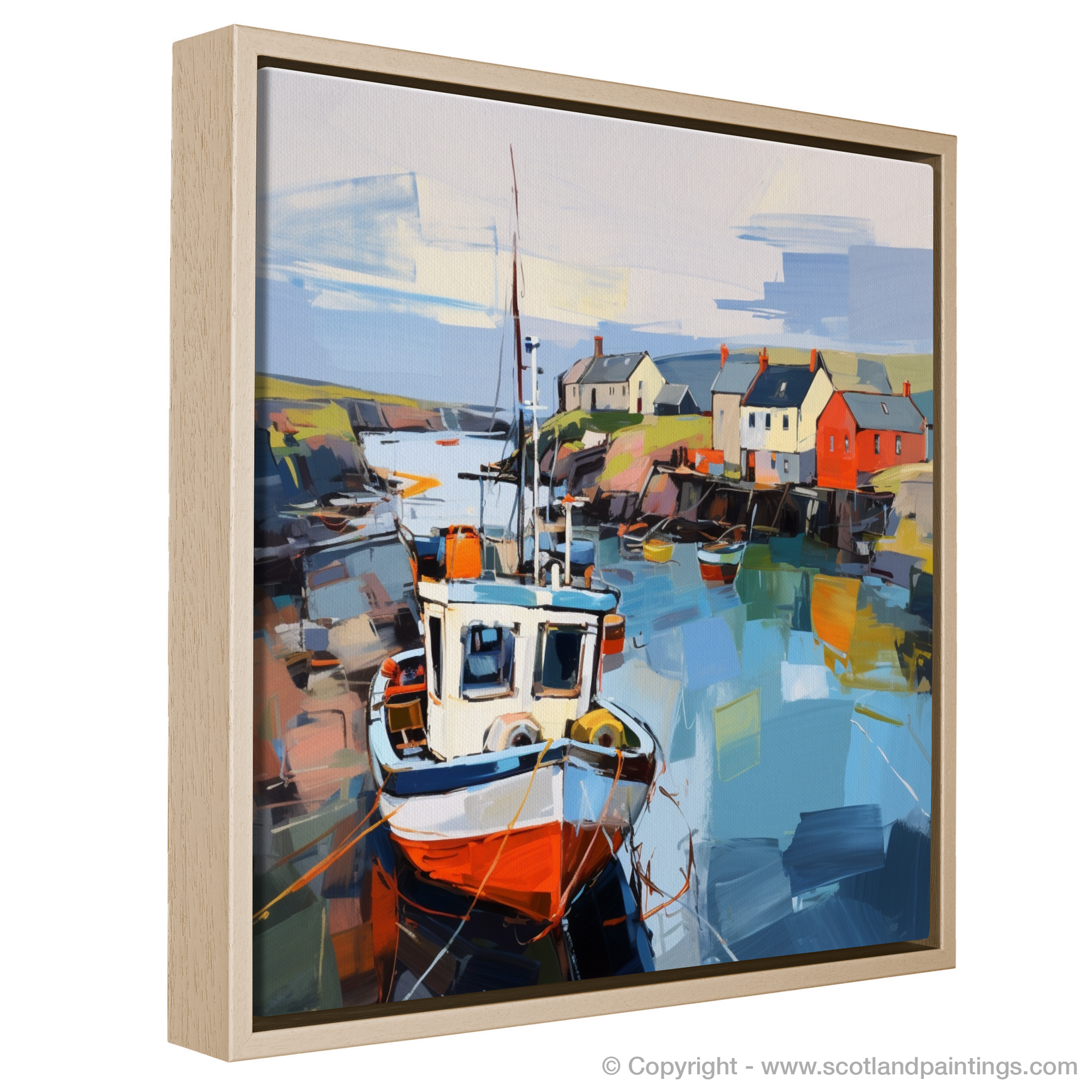Painting and Art Print of Lybster Harbour, Caithness. Vibrant Reflecti ...