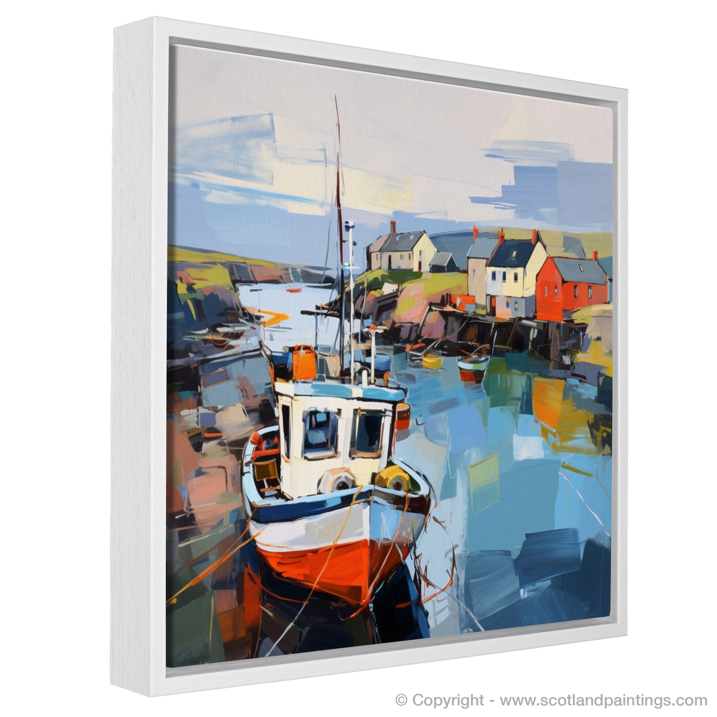 Painting and Art Print of Lybster Harbour, Caithness. Vibrant Reflecti ...