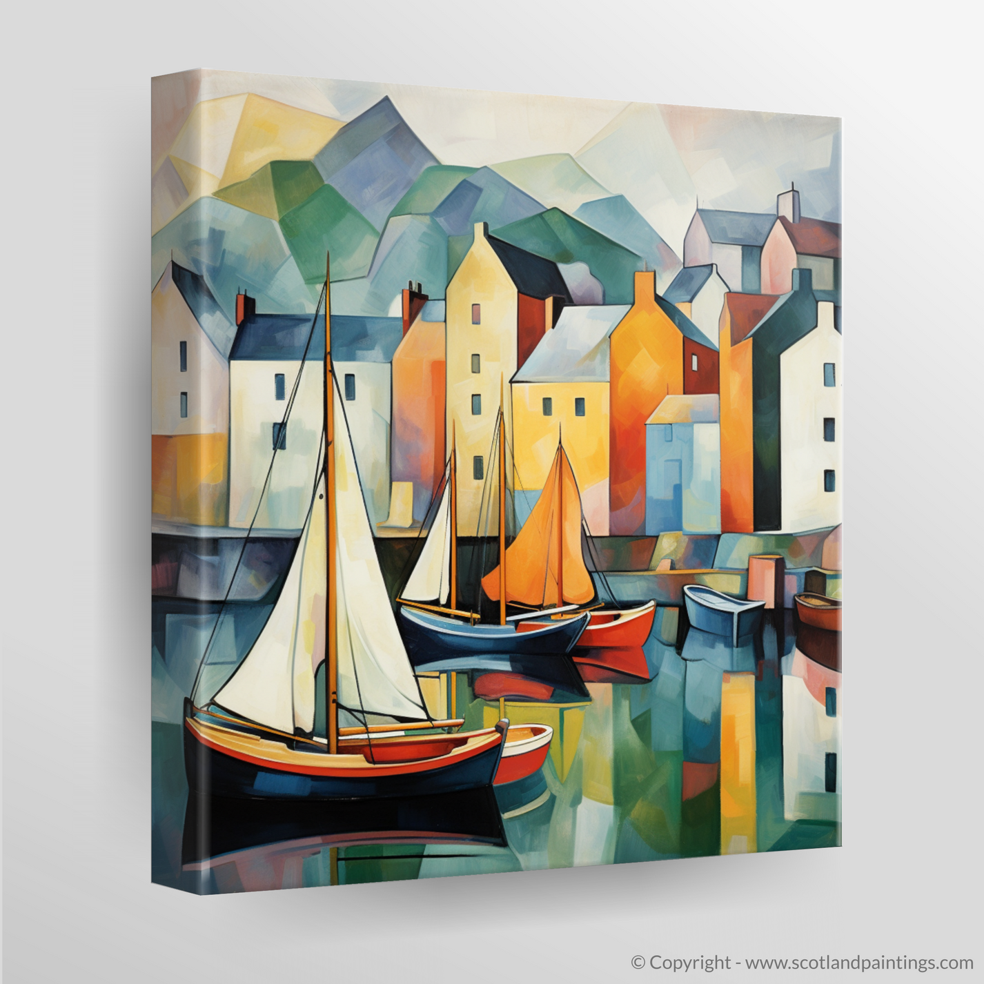 Cubist Waves at Portree Harbour – Scotland Paintings and Art Prints