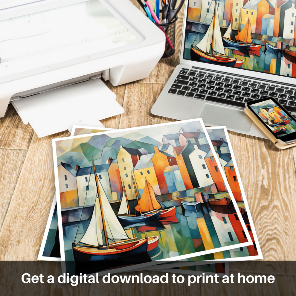 Cubist Waves at Portree Harbour – Scotland Paintings and Art Prints