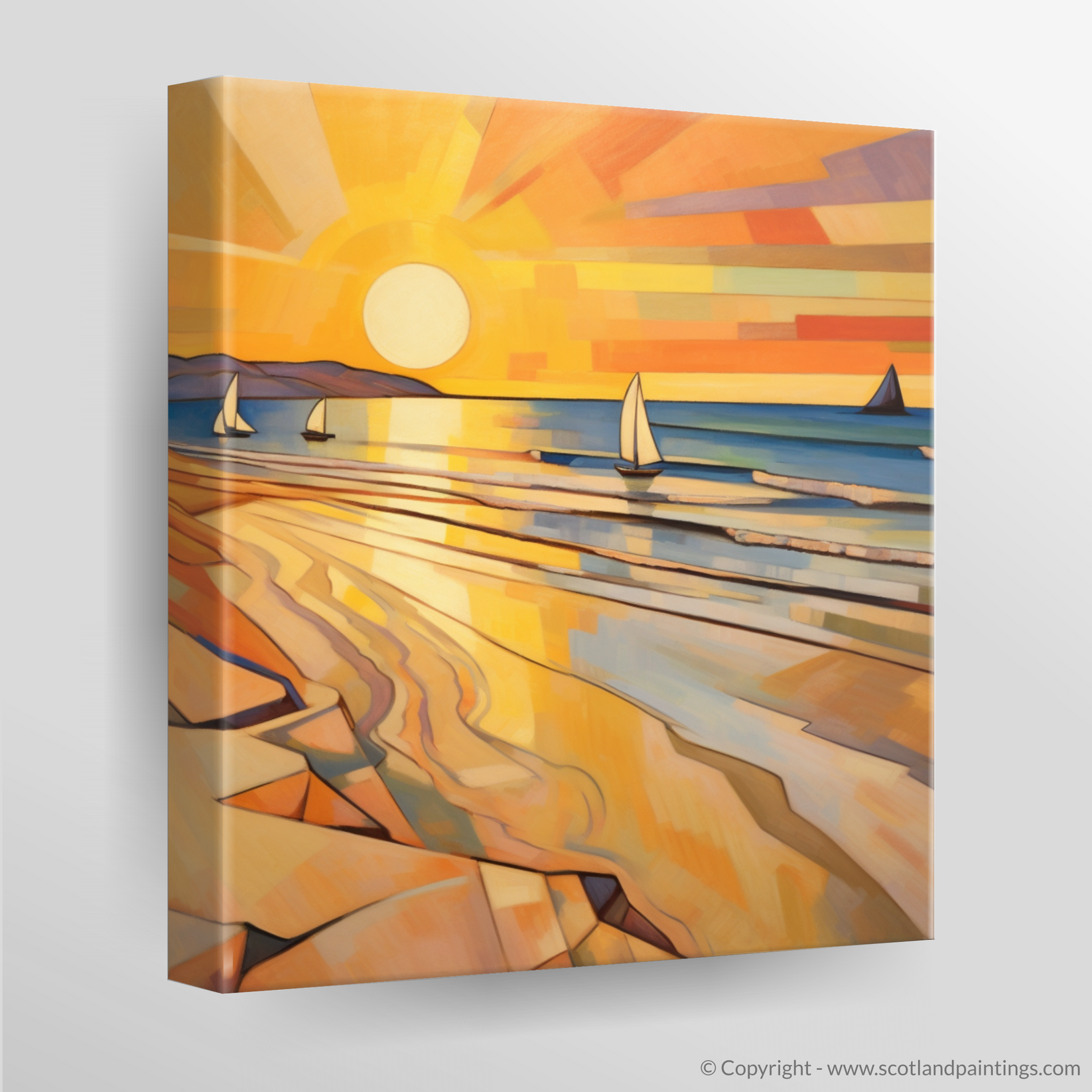 Cubist Dusk at Nairn Beach – Scotland Paintings and Art Prints