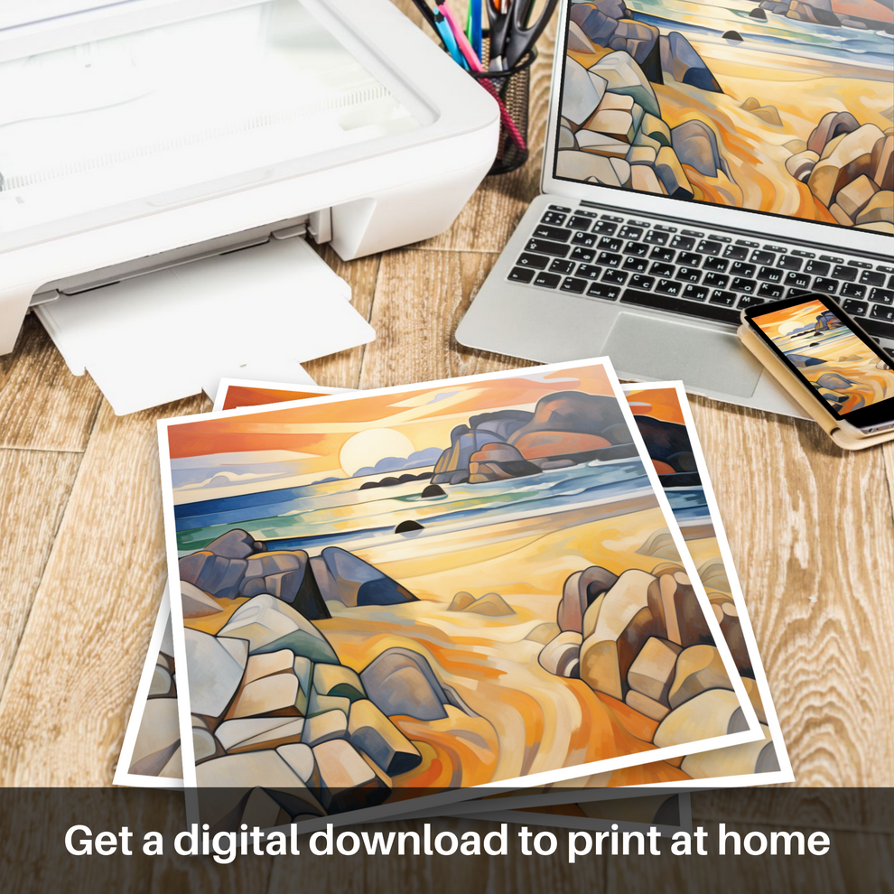 Cubist Sunset at Mellon Udrigle Beach – Scotland Paintings and Art Prints