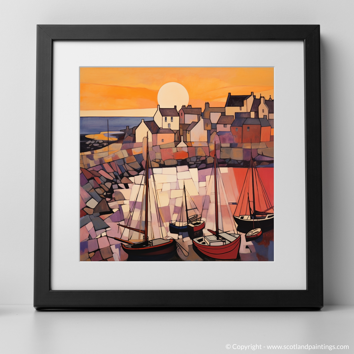 Cubist Sunset at Crail Harbour – Scotland Paintings and Art Prints