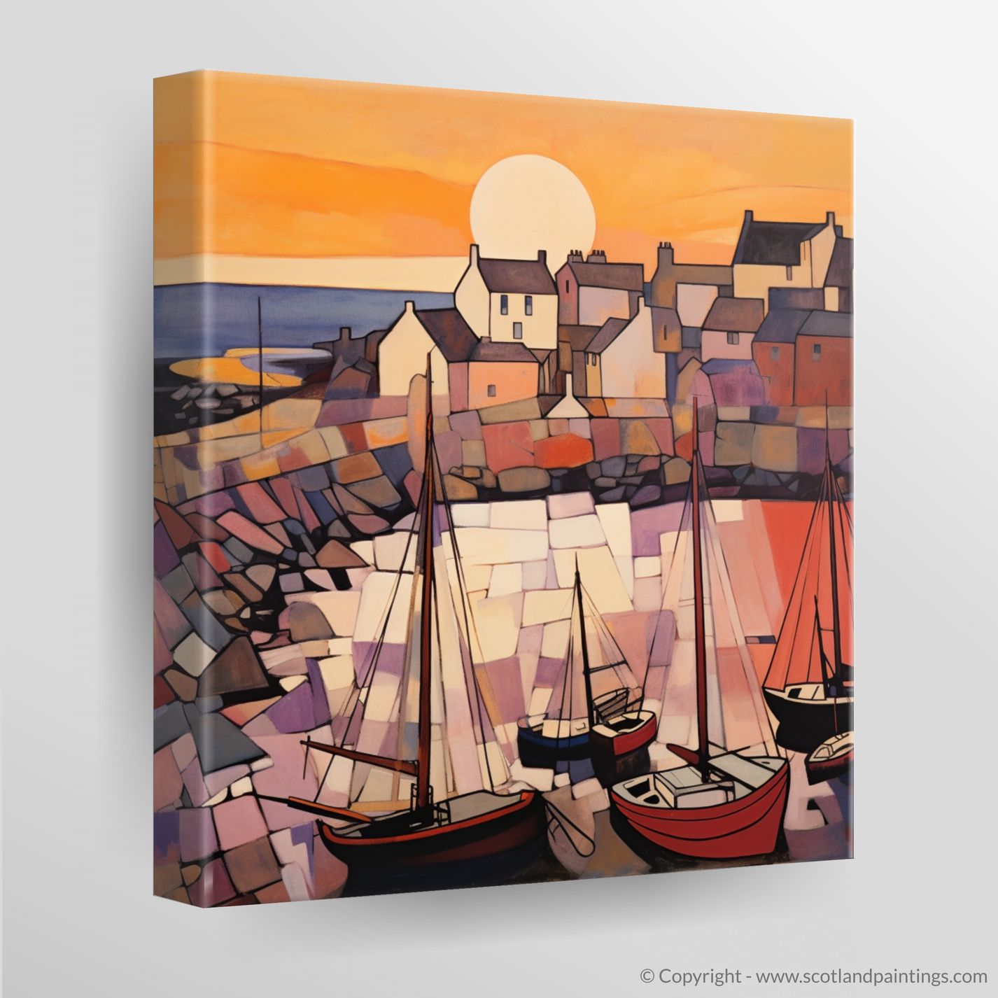 Cubist Sunset at Crail Harbour – Scotland Paintings and Art Prints