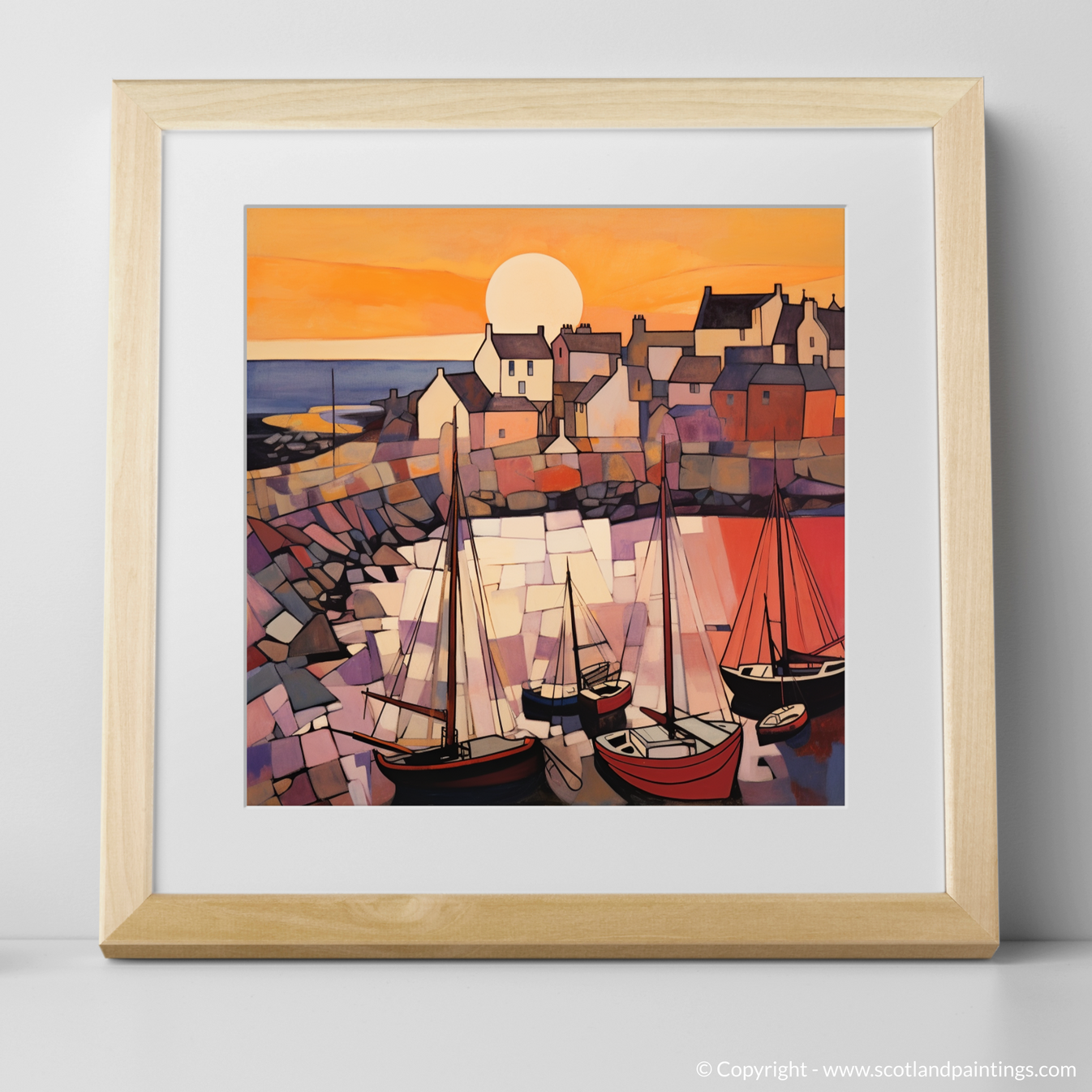 Cubist Sunset at Crail Harbour – Scotland Paintings and Art Prints