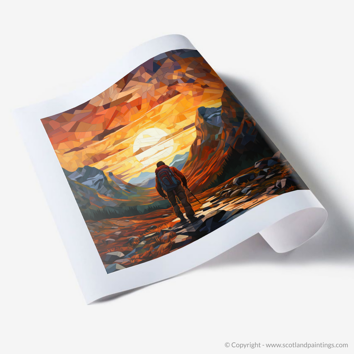 Hiker's Silhouette: A Cubist Sunset in Glencoe – Scotland Paintings and ...