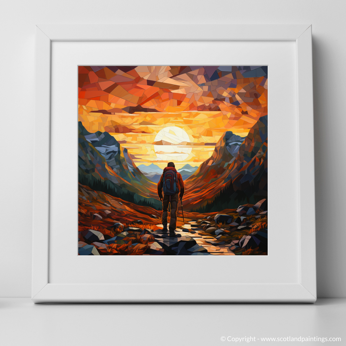 Hiker's Silhouette: A Cubist Sunset in Glencoe – Scotland Paintings and ...