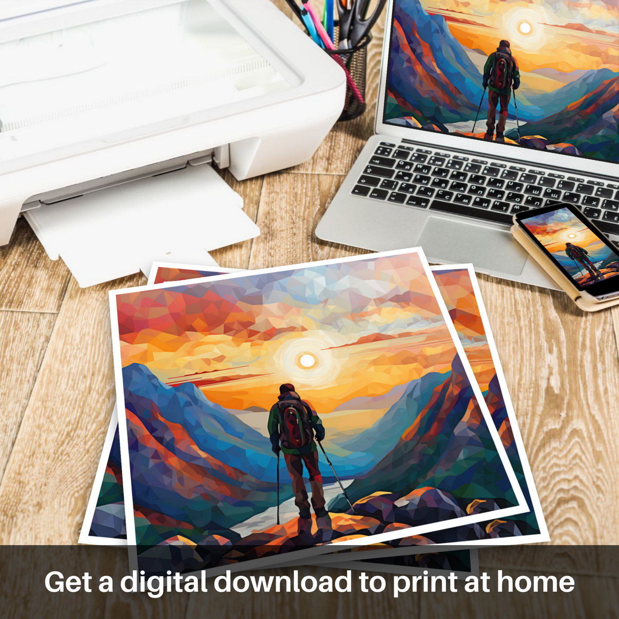 Cubist Sunset Silhouette in Glencoe – Scotland Paintings and Art Prints