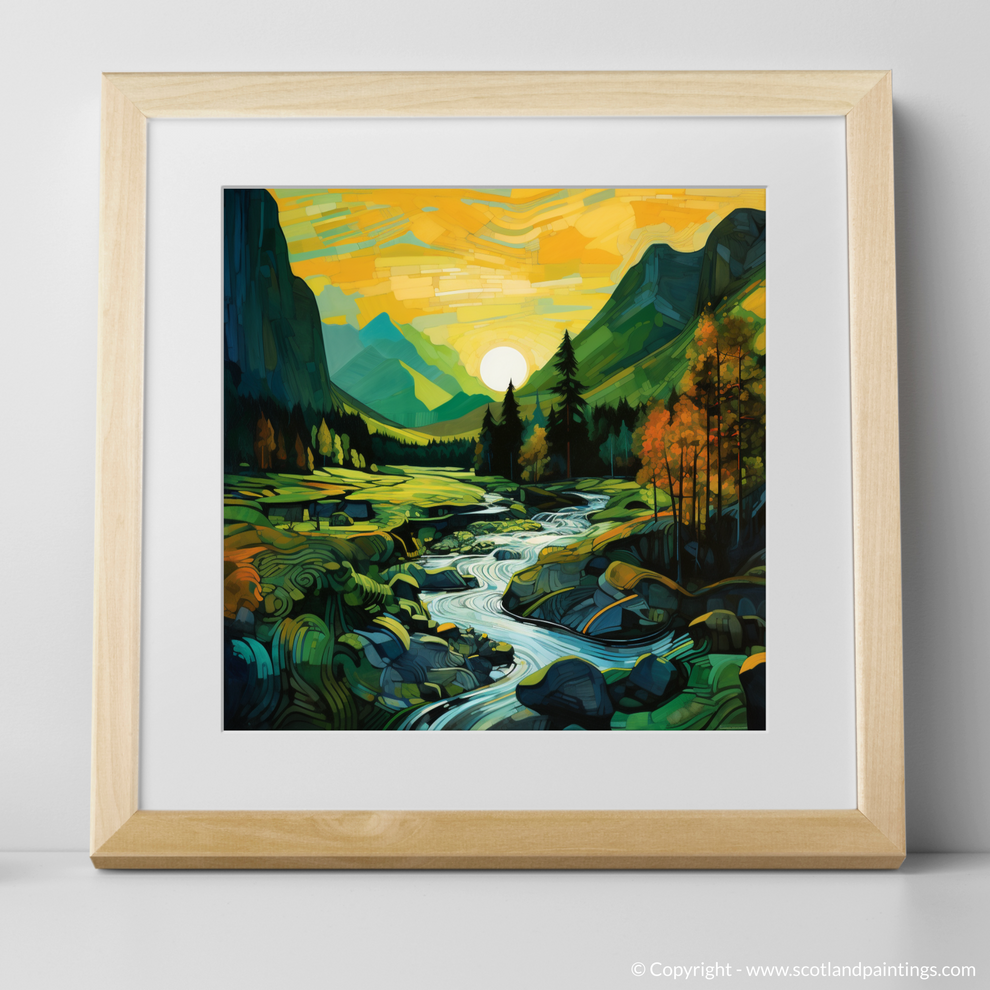 Cubist Sunset over Verdant Glencoe – Scotland Paintings and Art Prints