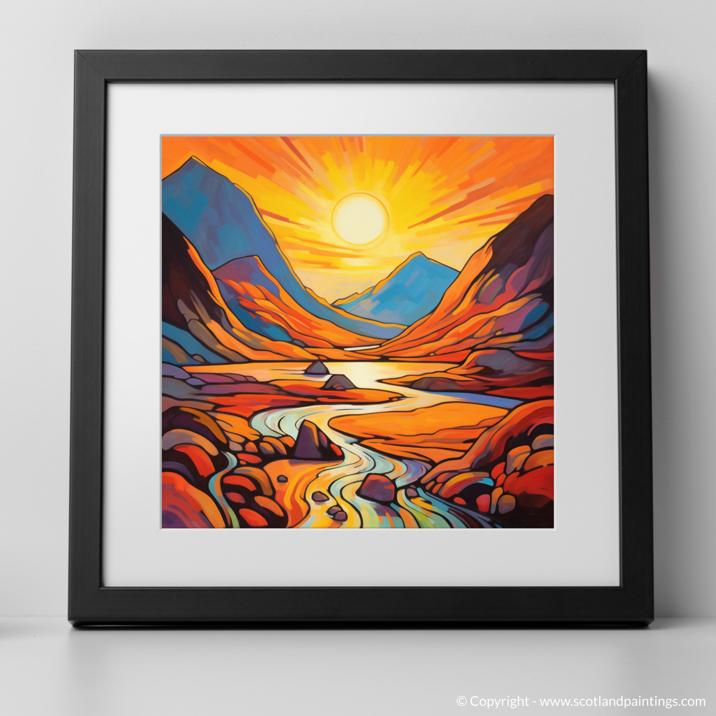 Cubist Sunset Symphony in Glencoe – Scotland Paintings and Art Prints