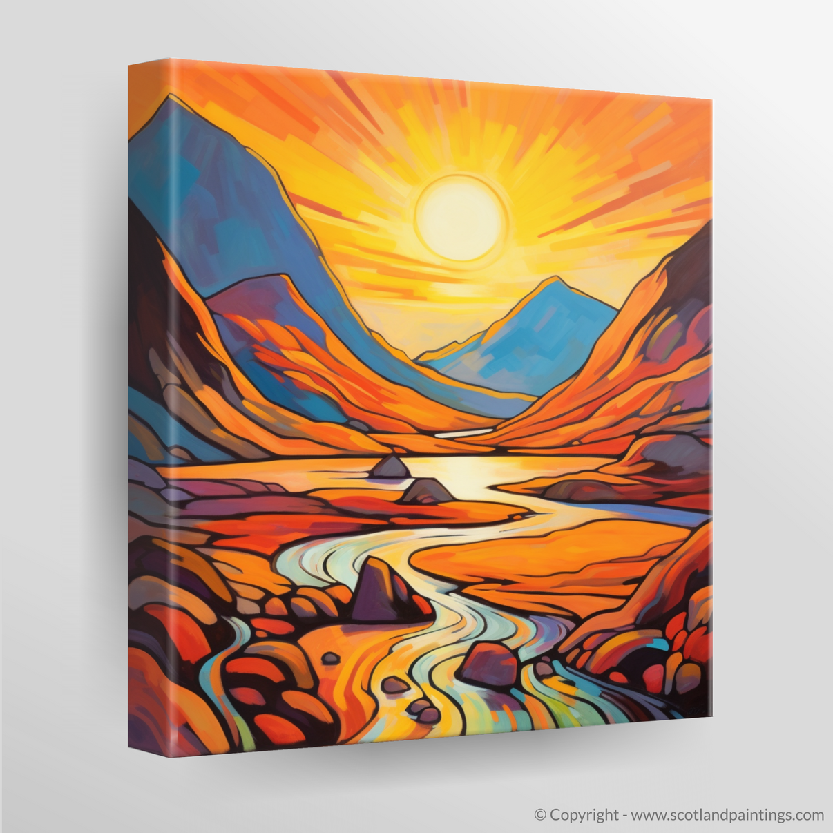 Cubist Sunset Symphony in Glencoe – Scotland Paintings and Art Prints