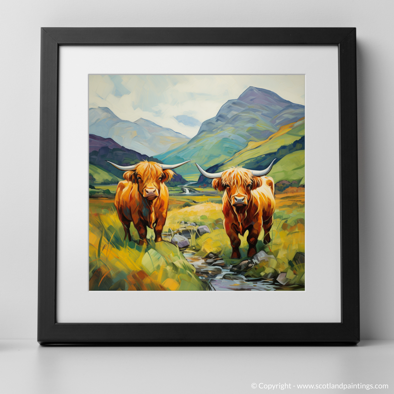 Cubist Cattle of Glencoe Highlands – Scotland Paintings and Art Prints