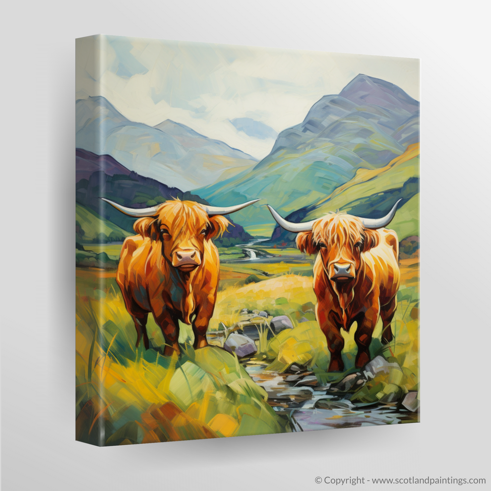 Cubist Cattle of Glencoe Highlands – Scotland Paintings and Art Prints