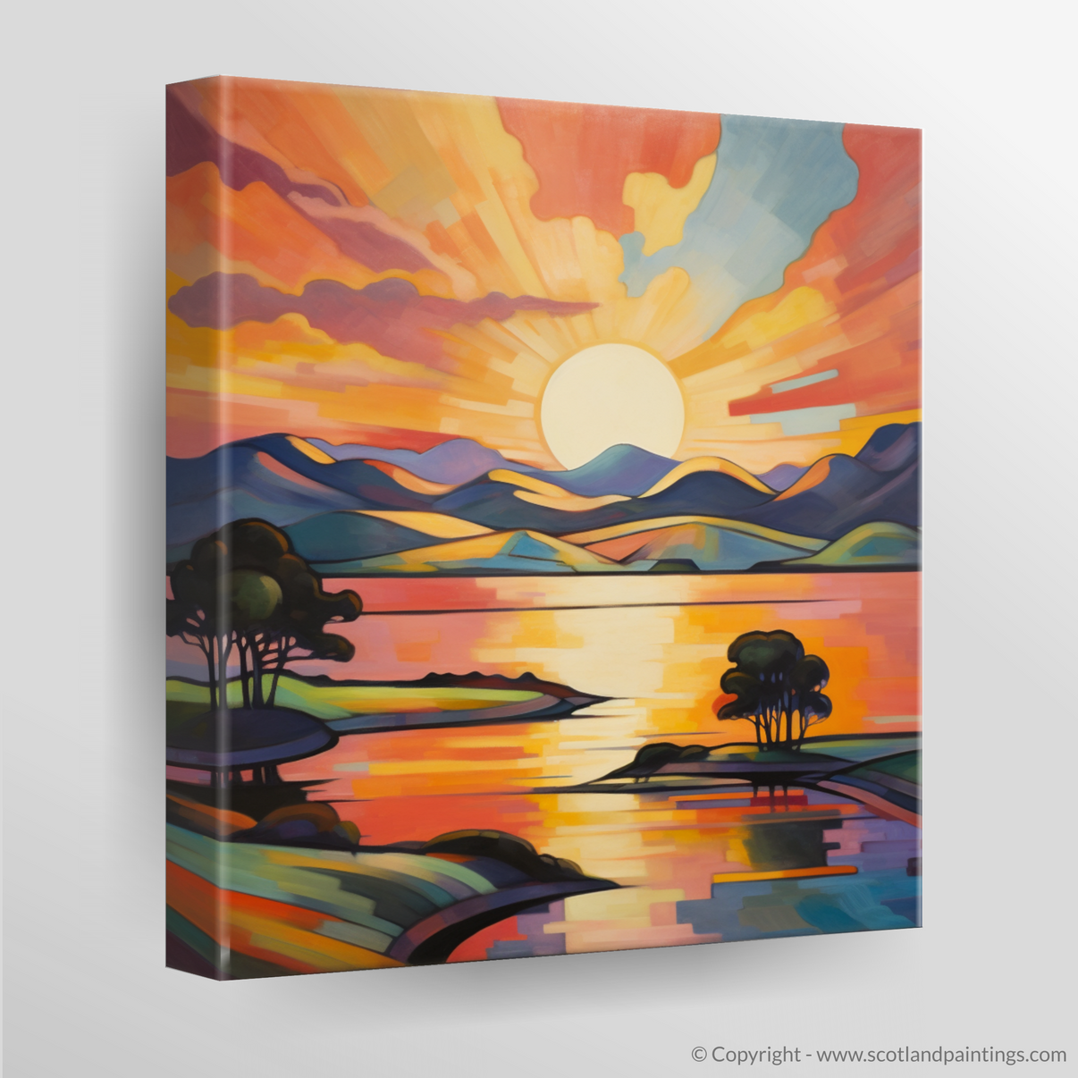 Painting and Art Print of Sunset over Loch Lomond entitled "Cubist Sun ...