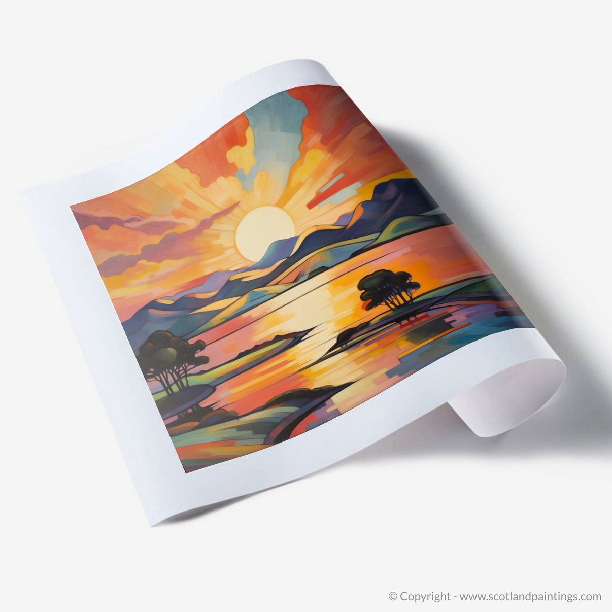 Painting and Art Print of Sunset over Loch Lomond entitled "Cubist Sun ...