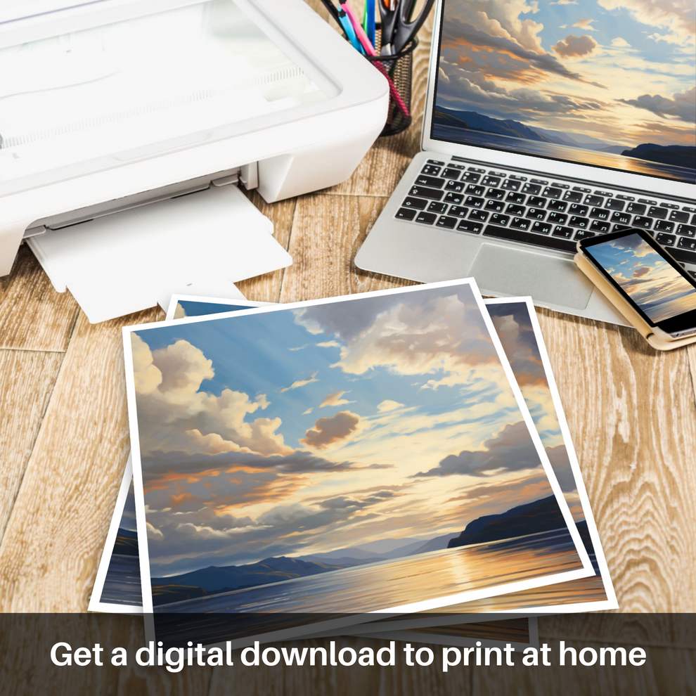 Painting and Art Print of A huge sky above Loch Lomond entitled "Majes ...