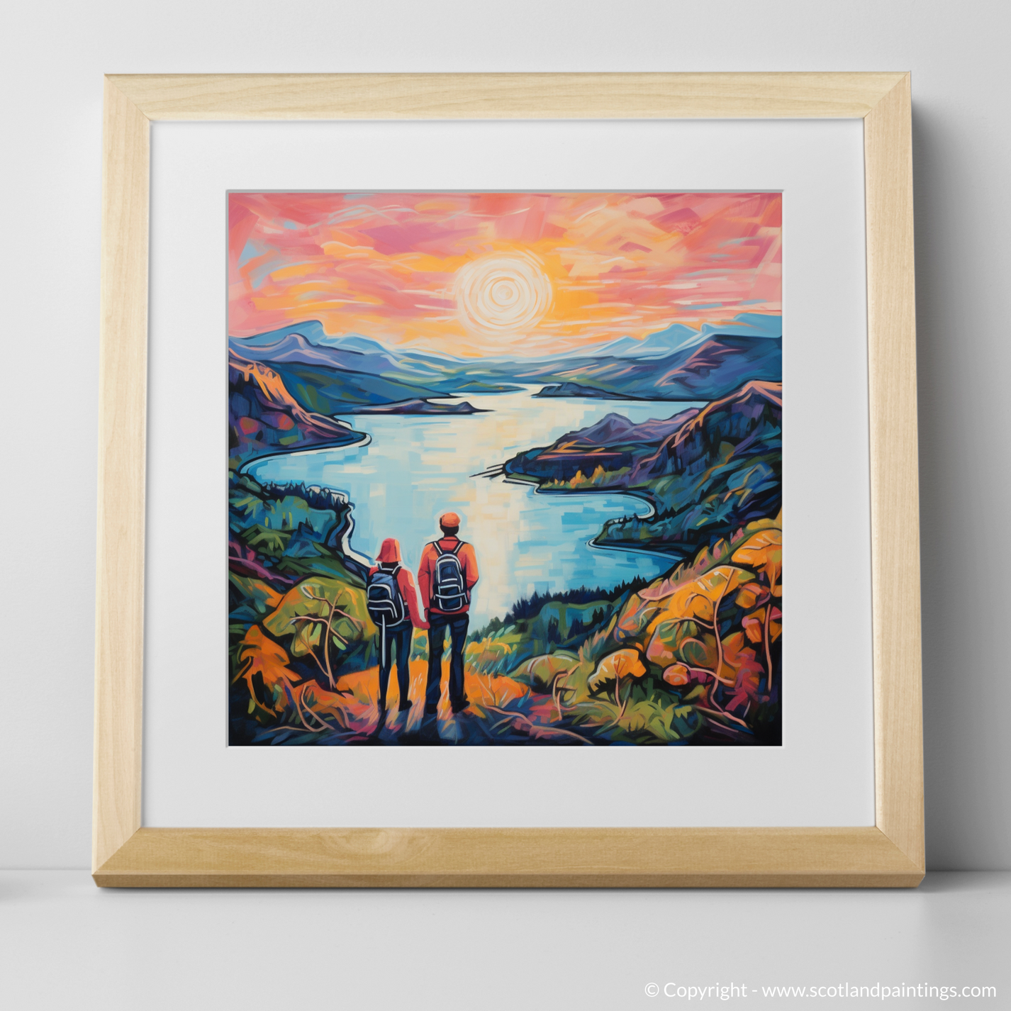 Painting and Art Print of Two hikers looking out on Loch Lomond entitl ...