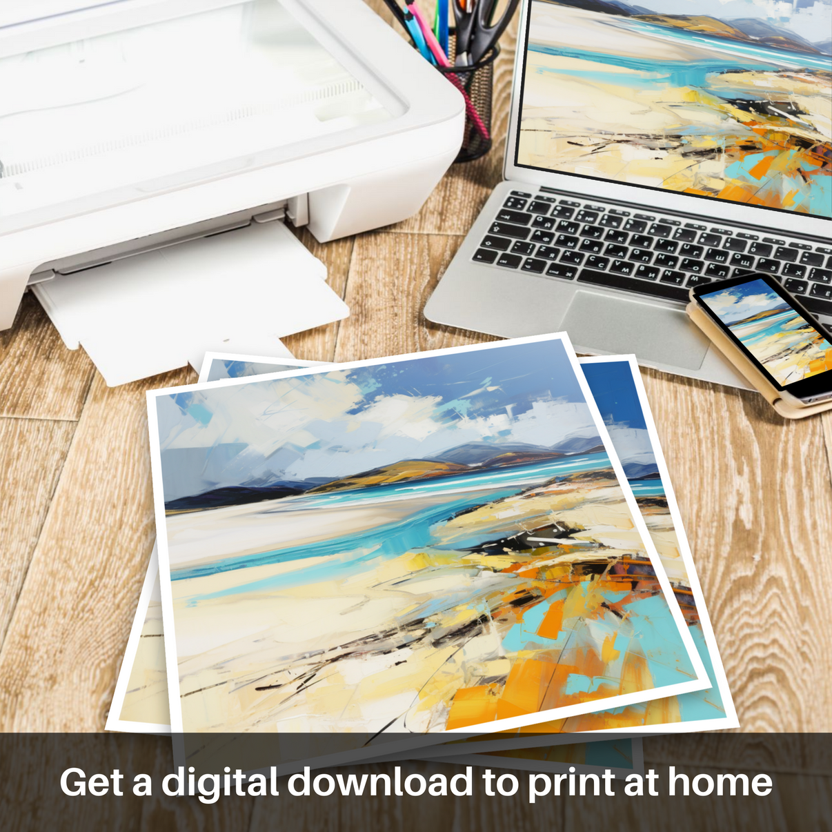 Painting and Art Print of Luskentyre Beach, Isle of Harris. Wild Embra ...