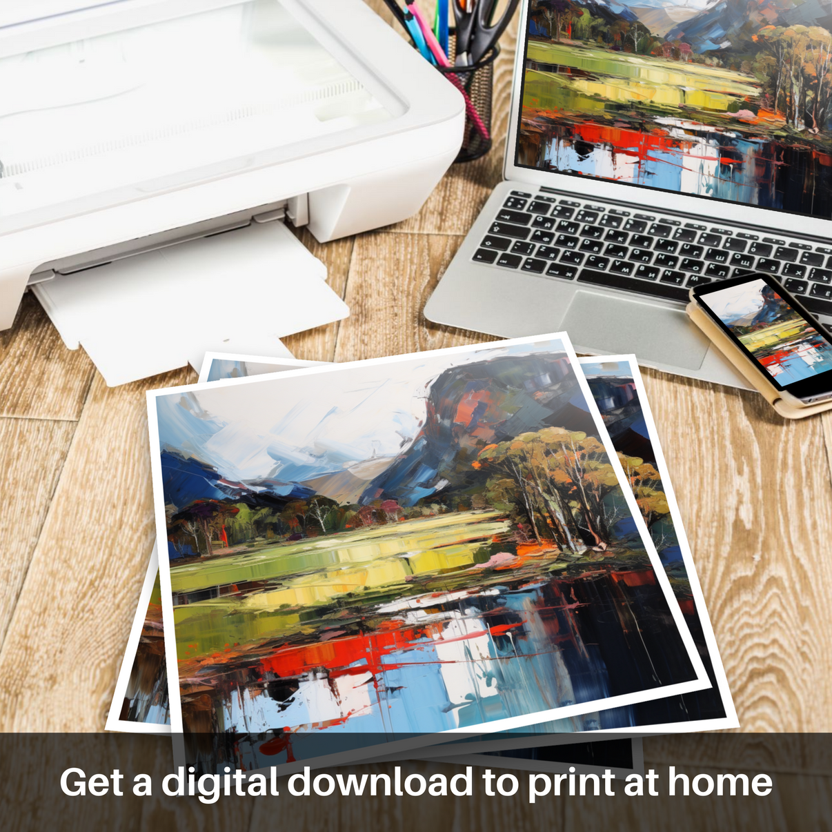 Painting and Art Print of Loch Ard, Stirling entitled "Loch Ard Serena ...