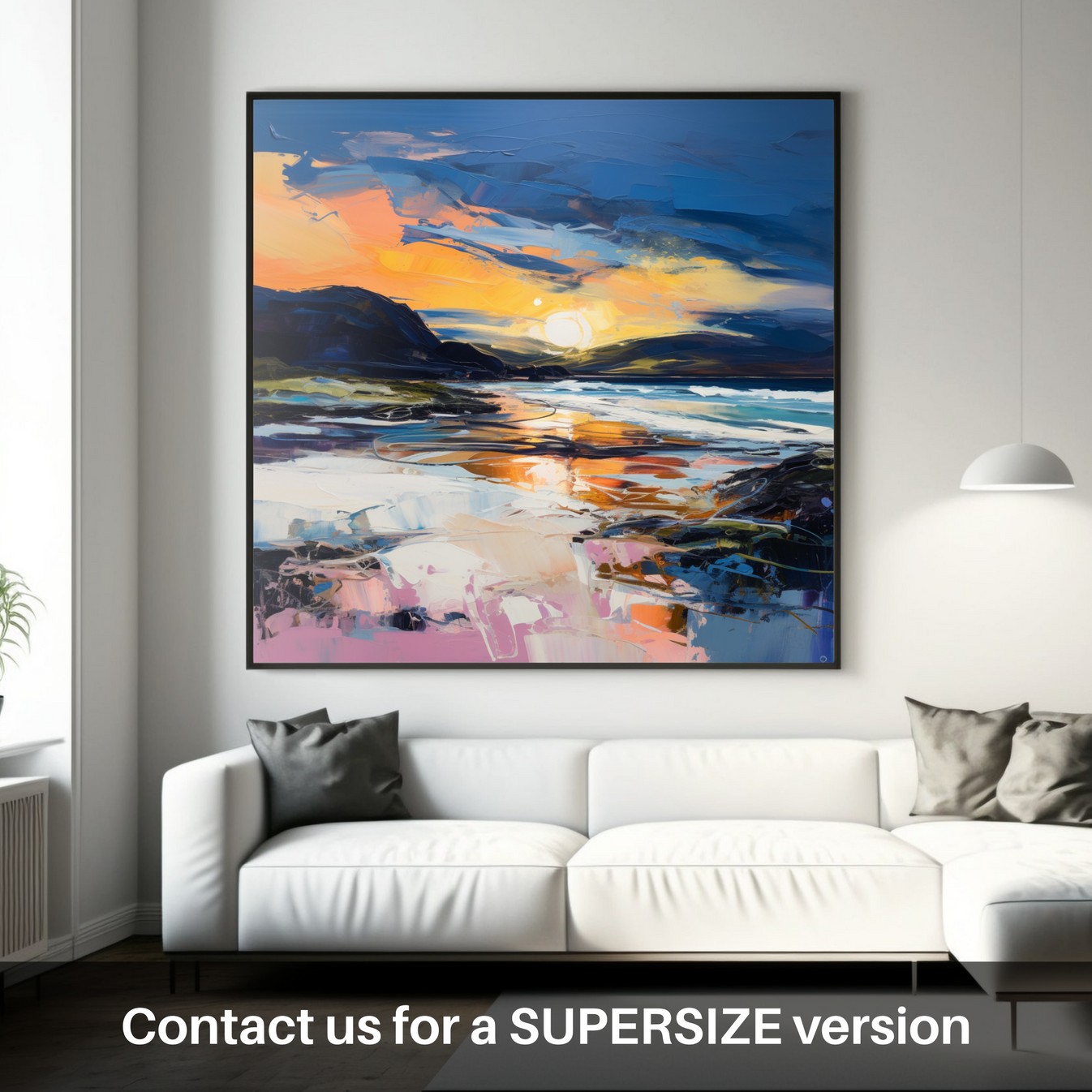 Painting and Art Print of Scarista Beach at dusk entitled "Dusk's Embr ...