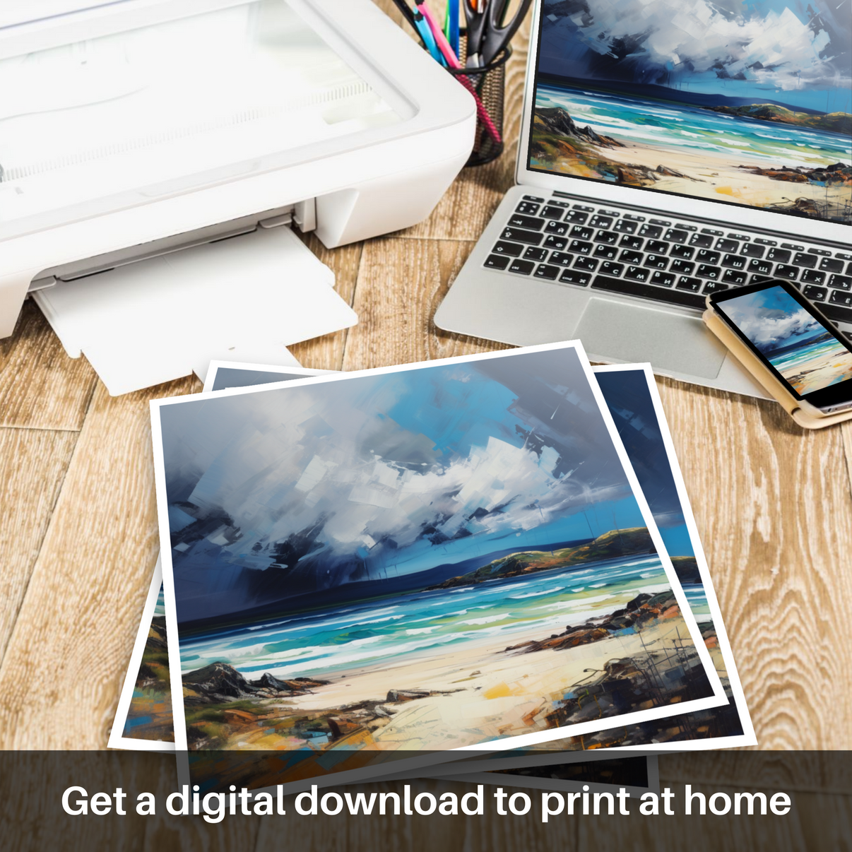 Painting and Art Print of Traigh Mhor with a stormy sky. Stormy Serena ...