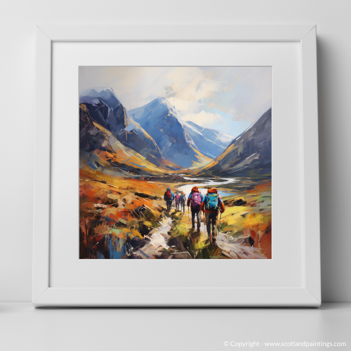 Painting and Art Print of Group of hikers at trail start in Glencoe en ...