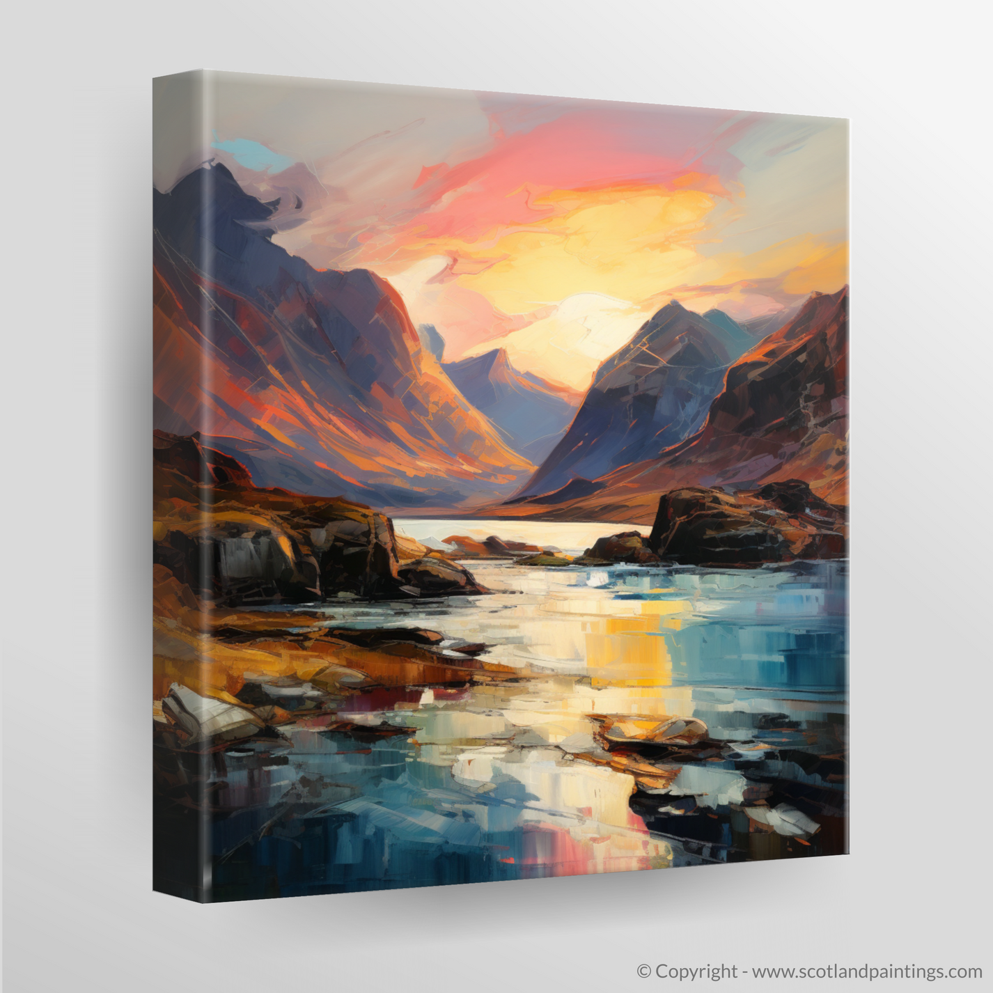 Painting and Art Print of Loch Coruisk at sunset entitled "Sunset Embr ...
