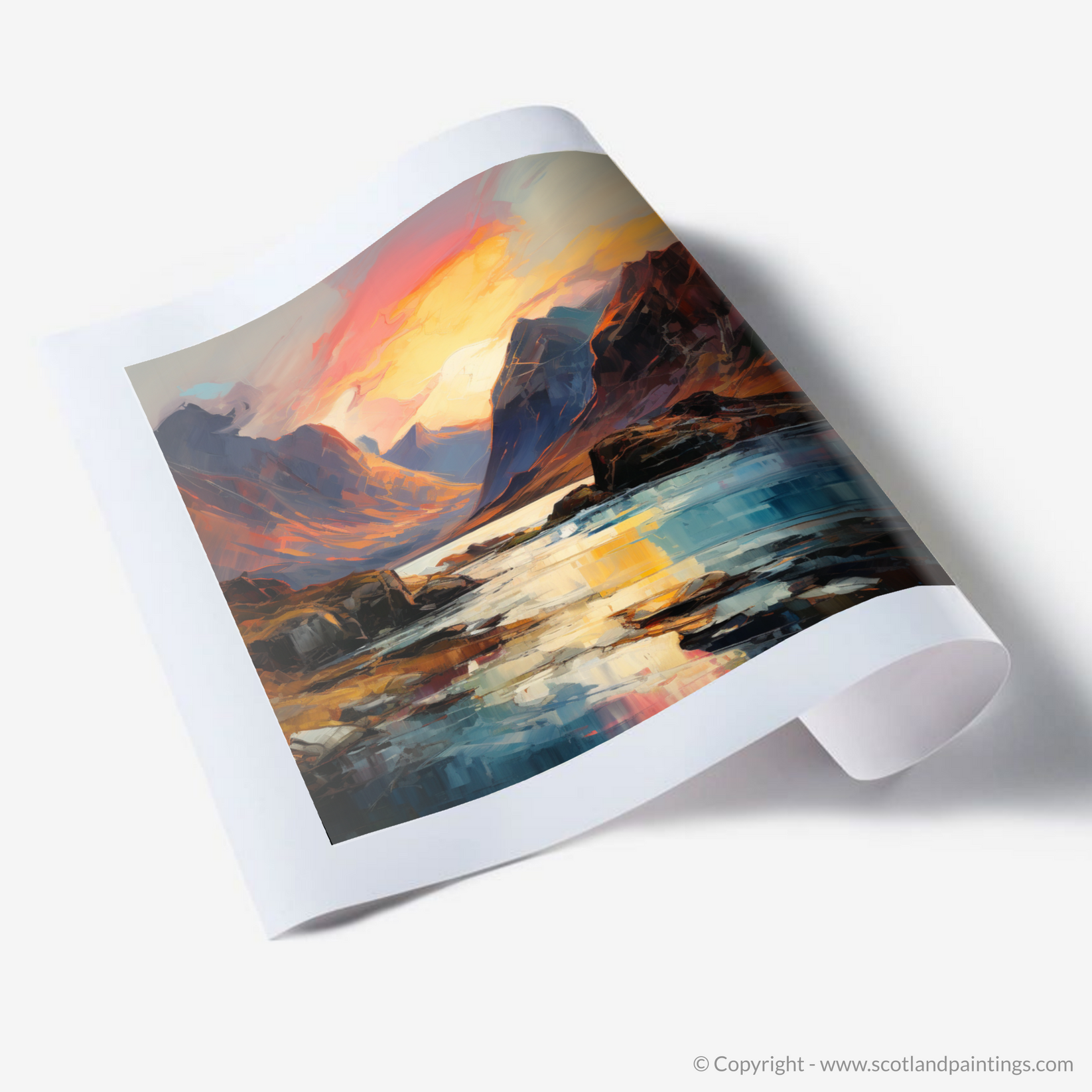 Painting and Art Print of Loch Coruisk at sunset entitled "Sunset Embr ...
