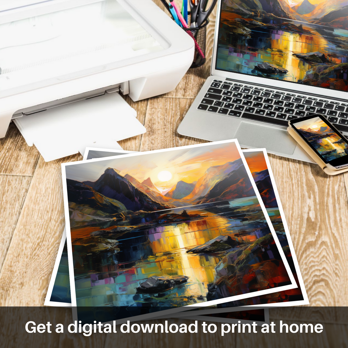 Painting and Art Print of Loch Coruisk at sunset entitled "Sunset Sona ...