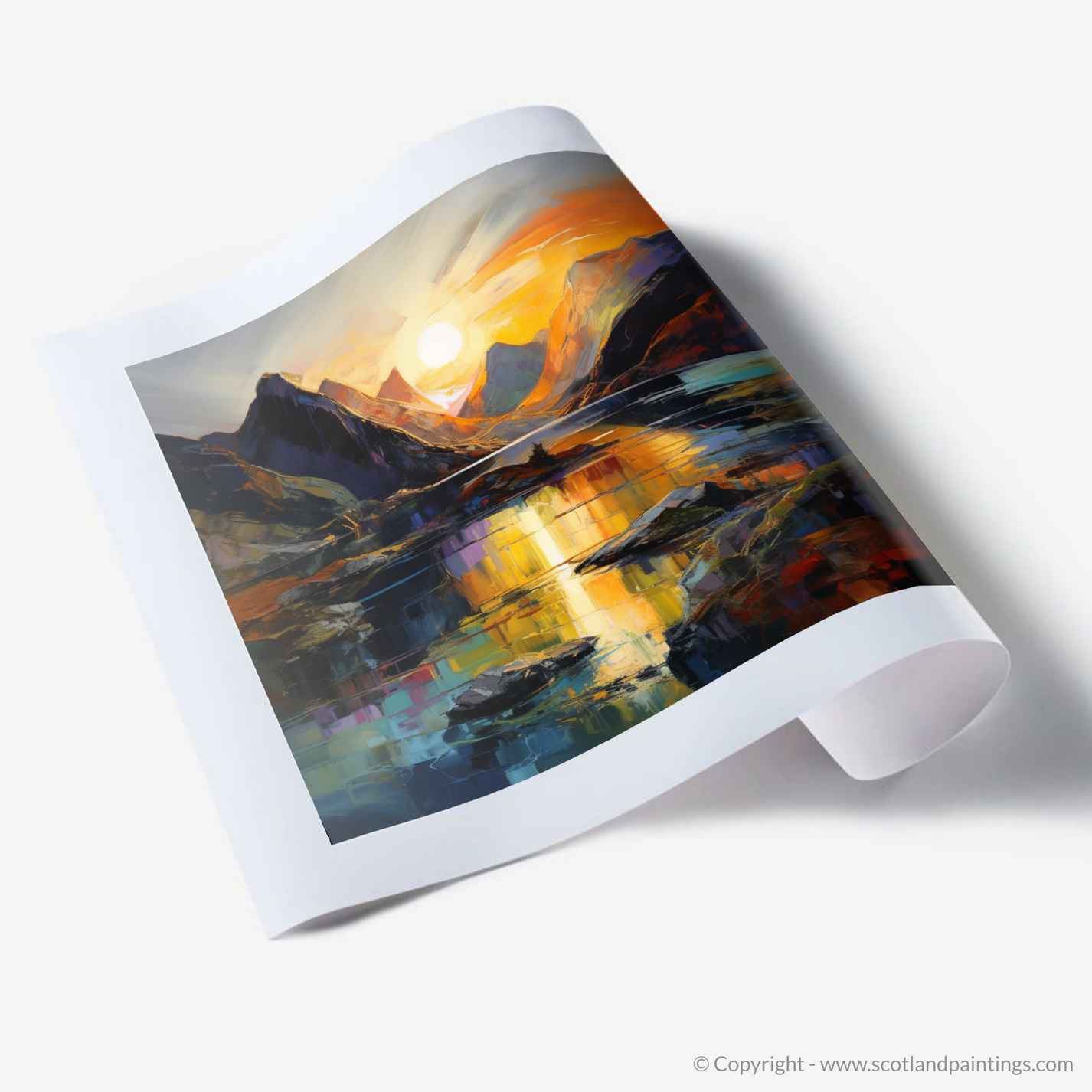 Painting and Art Print of Loch Coruisk at sunset entitled "Sunset Sona ...