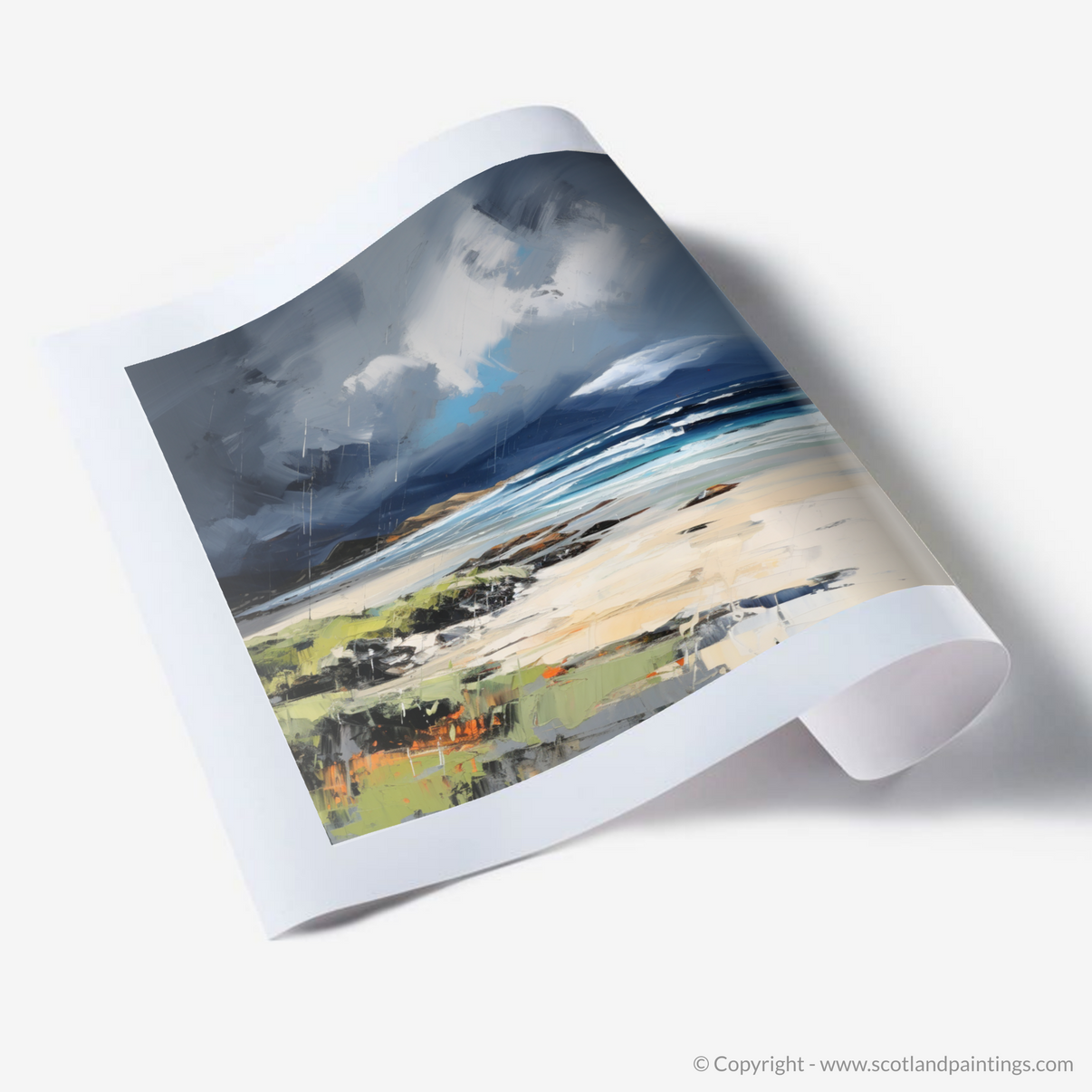 Painting and Art Print of Scarista Beach with a stormy sky. Storm's Em ...