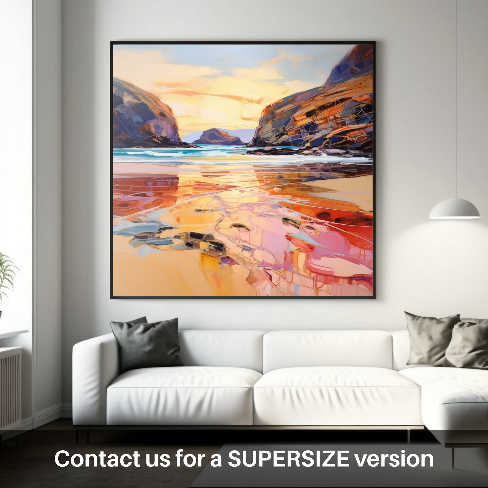 Painting and Art Print of Sandwood Bay at golden hour entitled "Golden ...