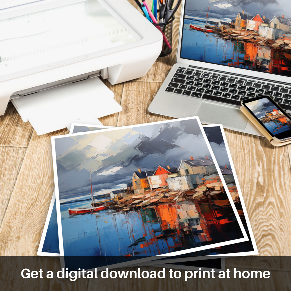 Painting and Art Print of Dunbar Harbour with a stormy sky entitled "T ...