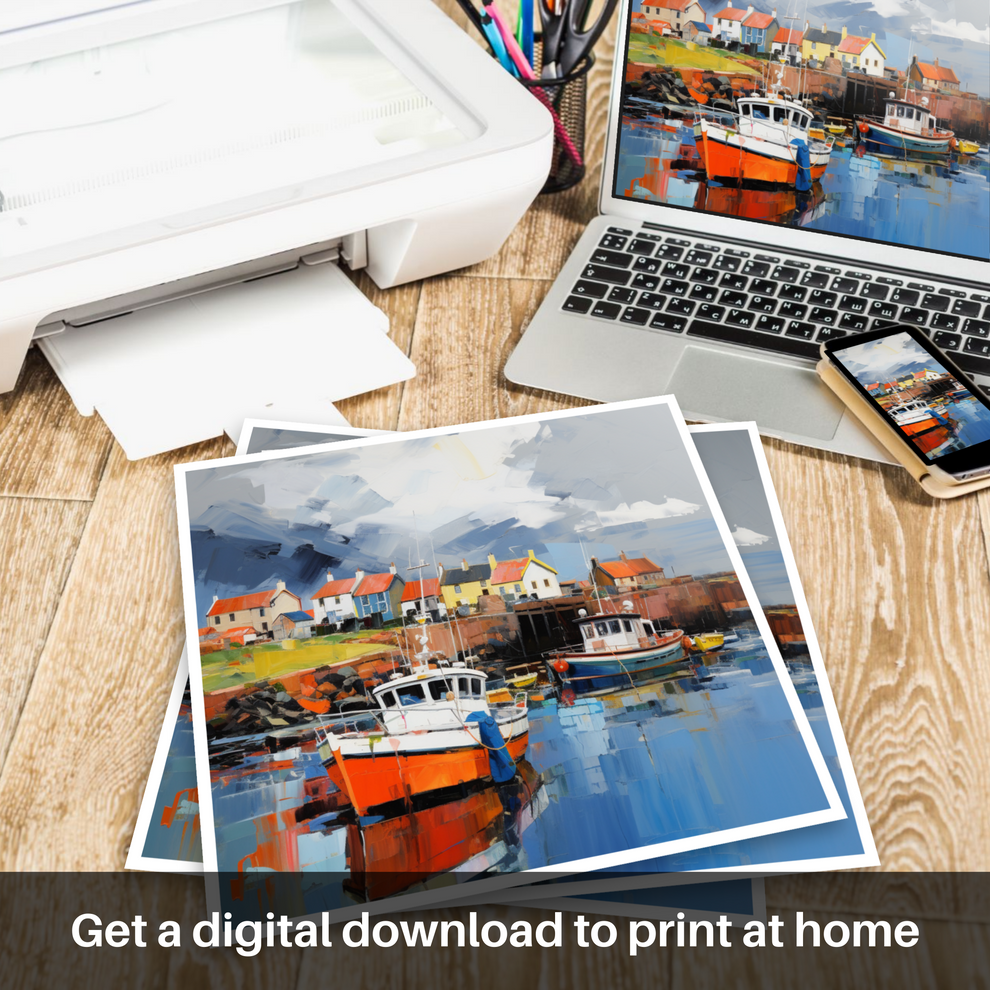 Painting and Art Print of Dunbar Harbour with a stormy sky entitled "S ...