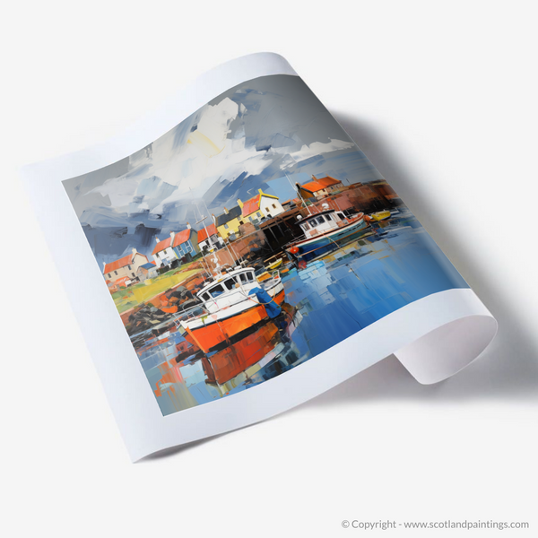 Painting and Art Print of Dunbar Harbour with a stormy sky entitled "S ...