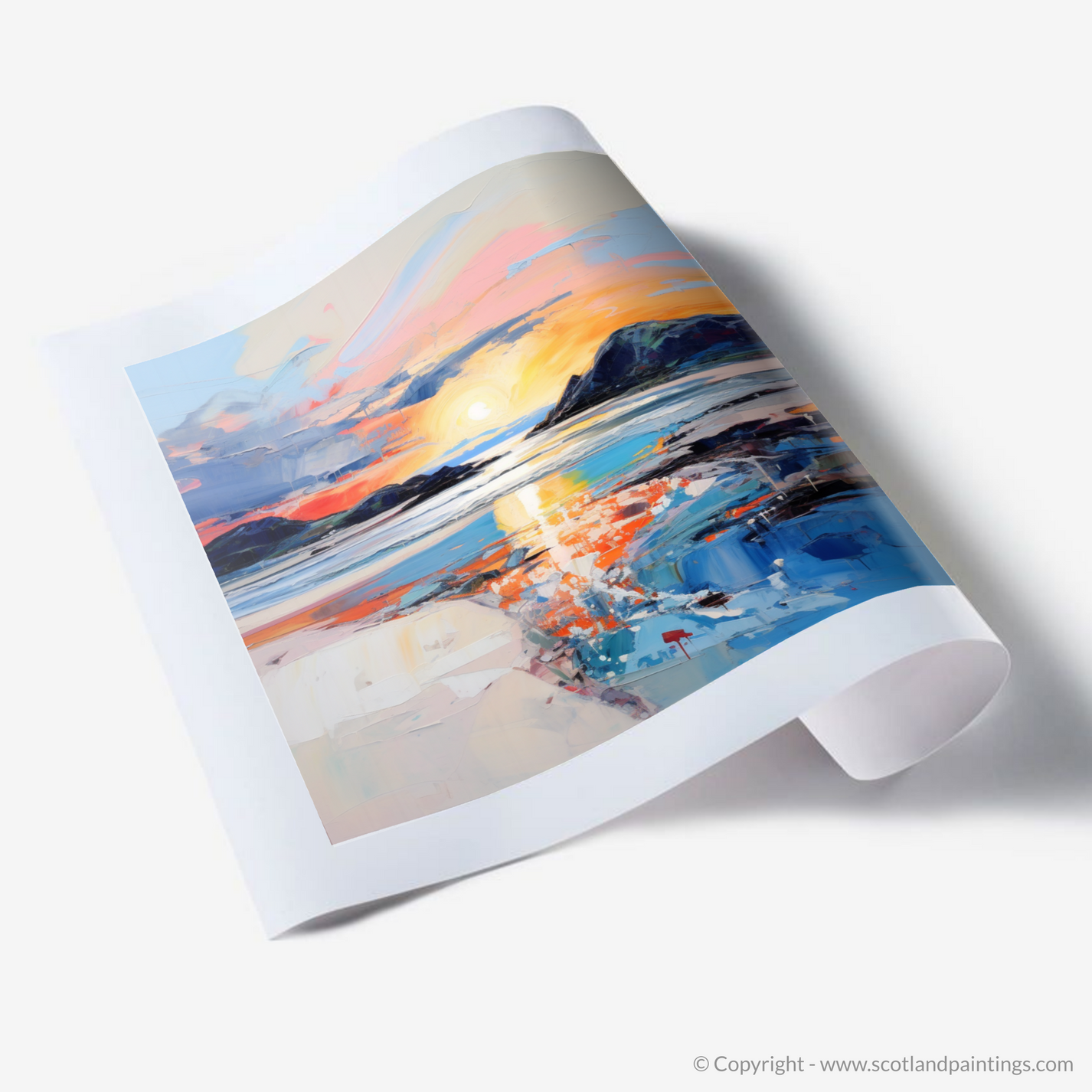 Painting and Art Print of Traigh Mhor at sunset entitled "Fiery Embrac ...