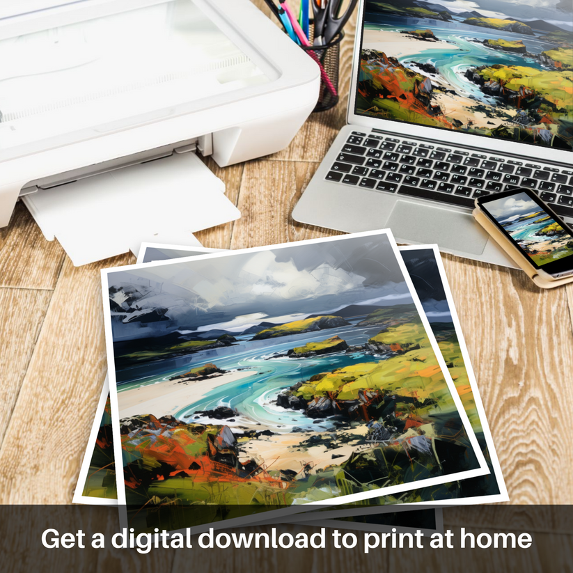 Painting and Art Print of Kiloran Bay with a stormy sky entitled "Stor ...