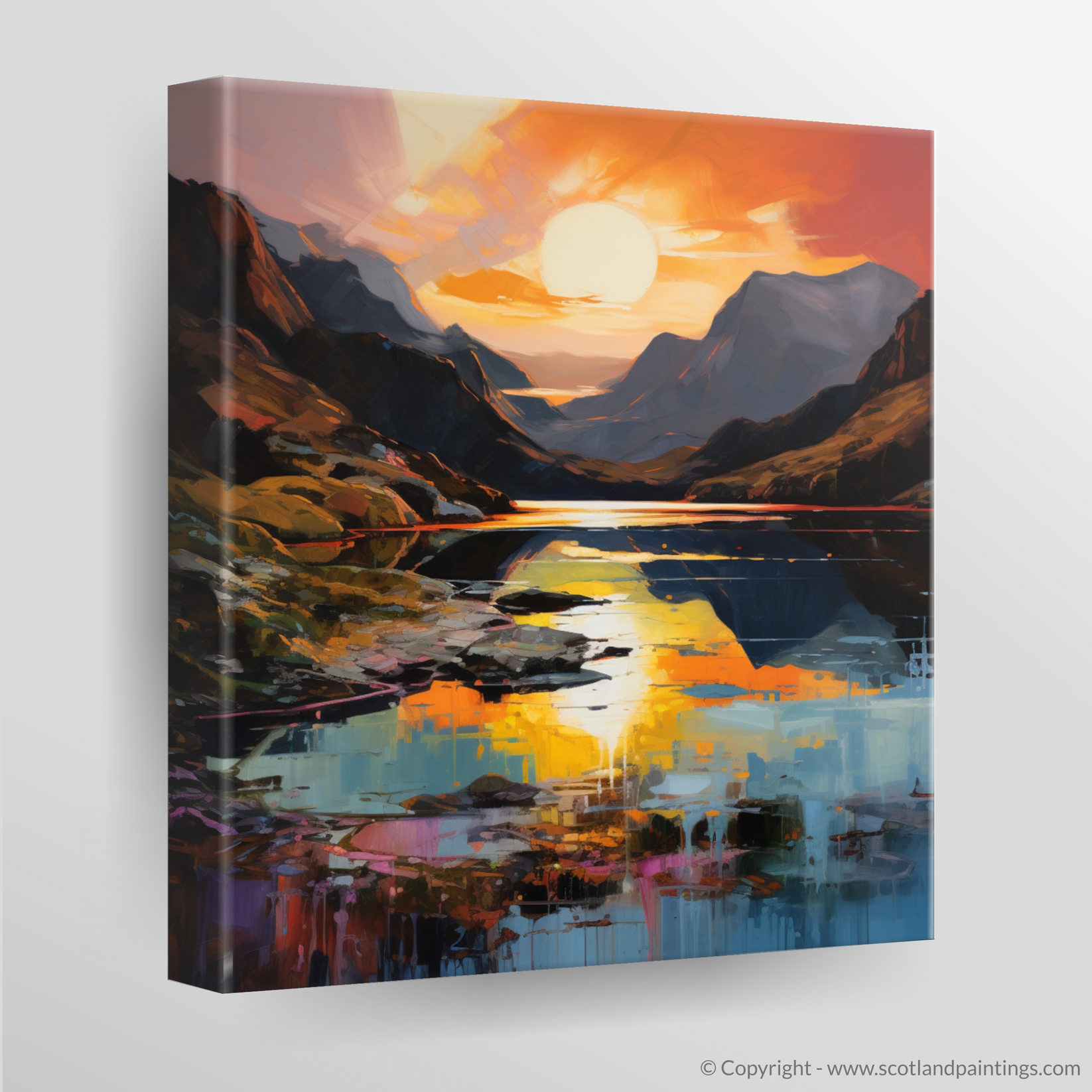 Painting and Art Print of Loch Coruisk at sunset entitled "Sunset Embr ...