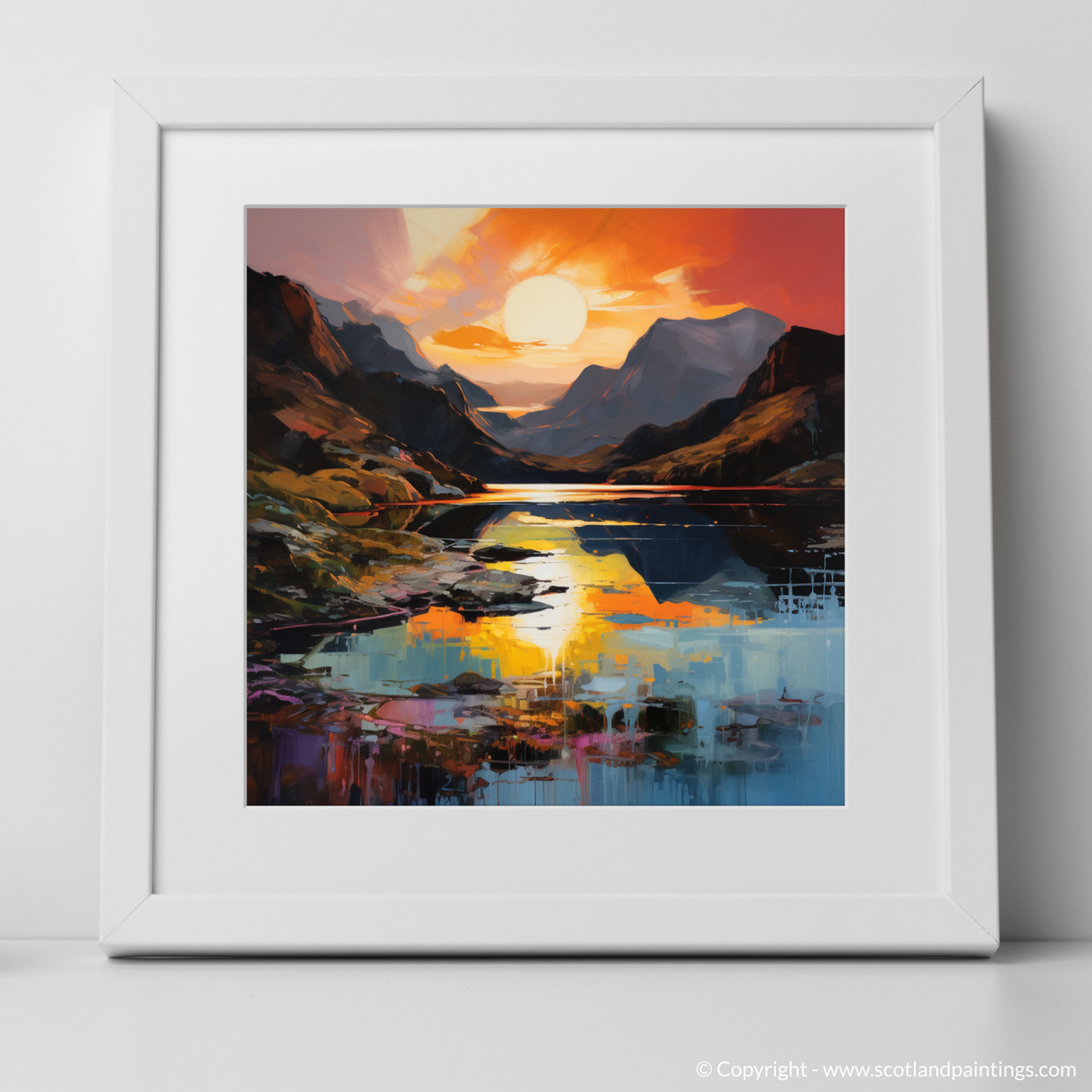Painting and Art Print of Loch Coruisk at sunset entitled "Sunset Embr ...
