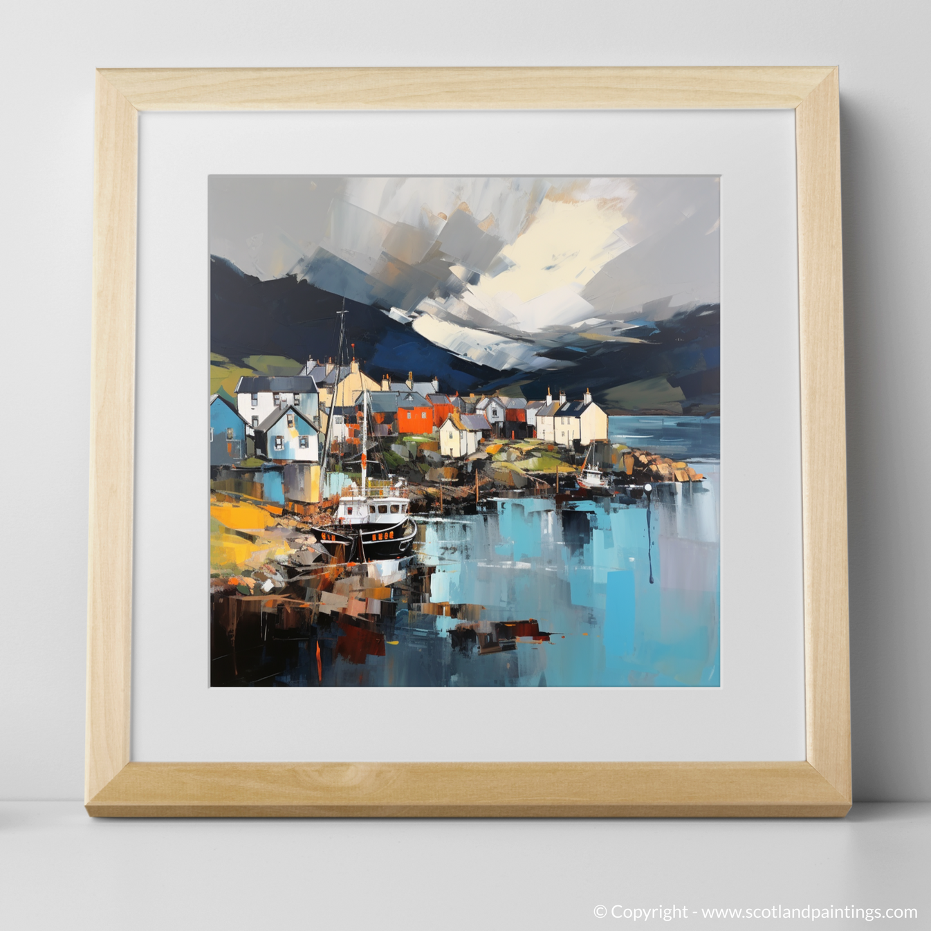 Painting and Art Print of Mallaig Harbour with a stormy sky entitled ...