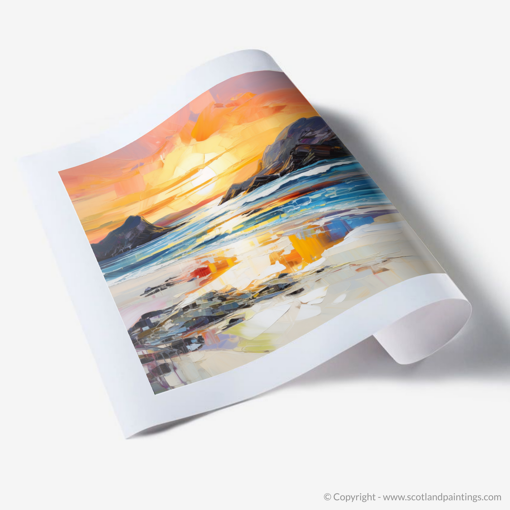 Painting and Art Print of Traigh Mhor at sunset entitled "Sunset Blaze ...